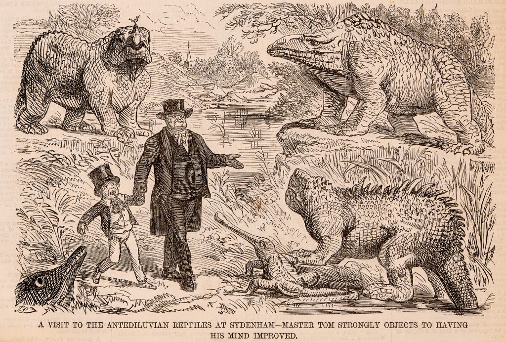Punch 1855 Cartoon Visiting Crystal Palace Dinosaurs | Professor Joe Cain